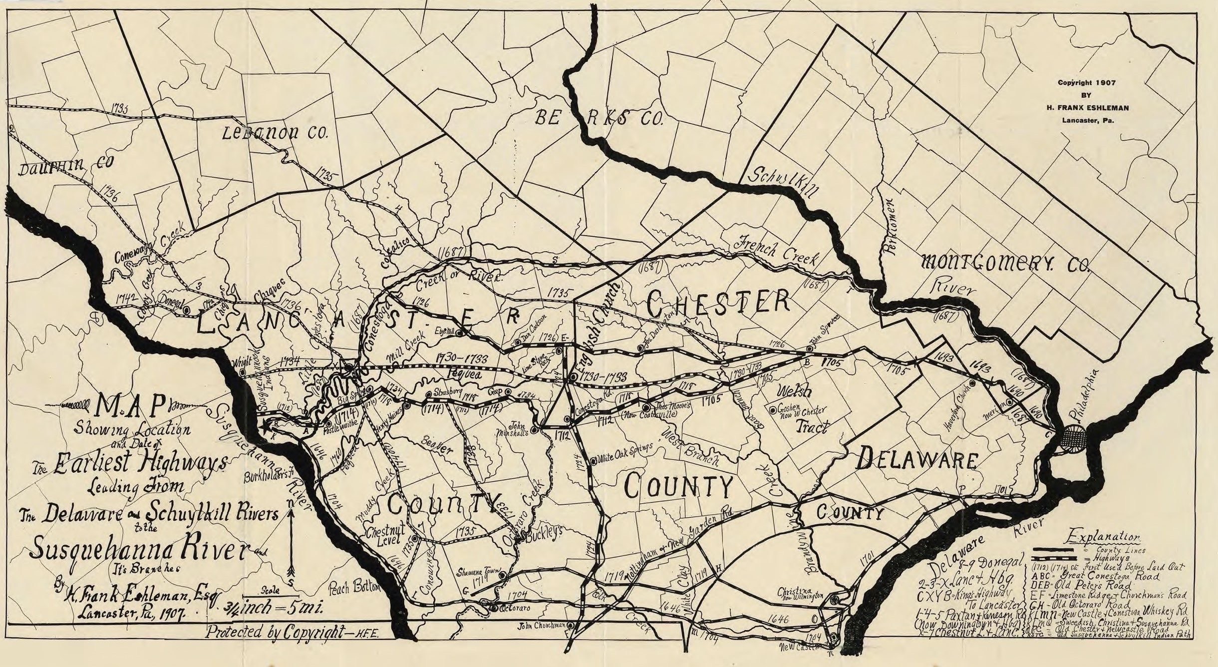 Map–Earliest Highways by Frank Eshleman | White Horse Tavern